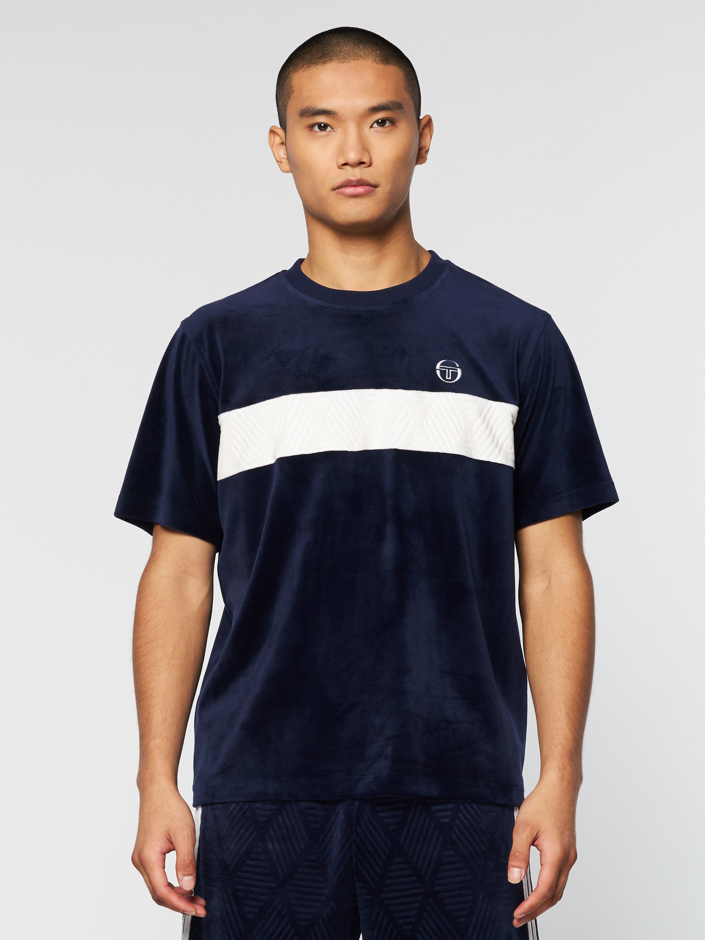 Debossed Damarindo Velour T-Shirt- Maritime Blue – Sergio Tacchini Europe